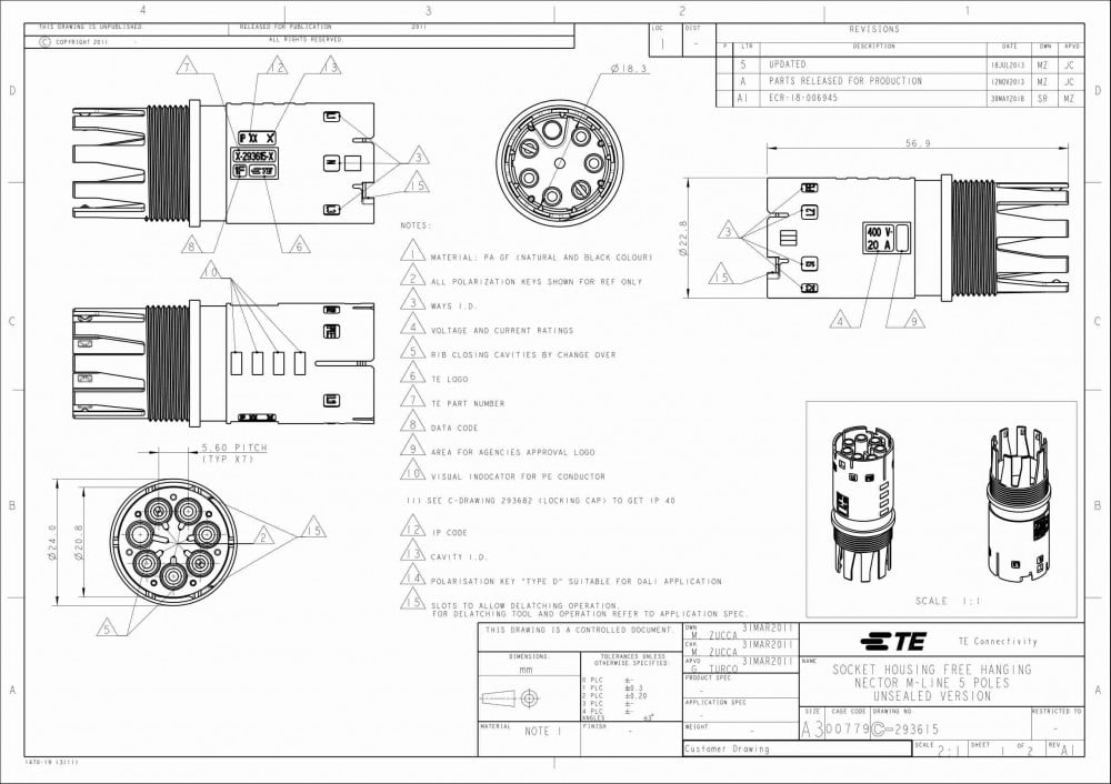 TE Connectivity C=293615 drawing page 1