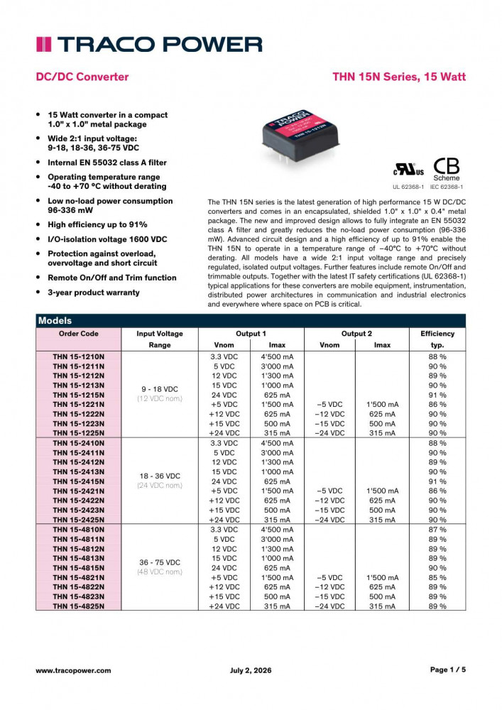 THN 15N technical document, page 1
