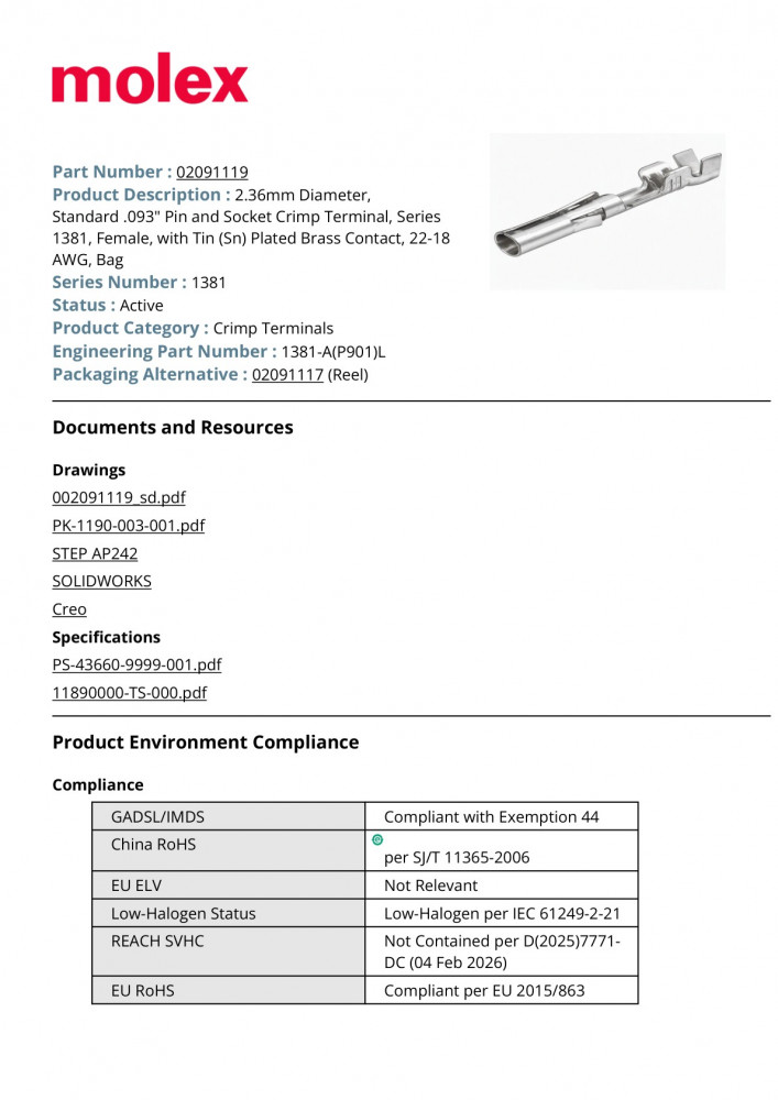 Molex .093 Series product specification, page 1