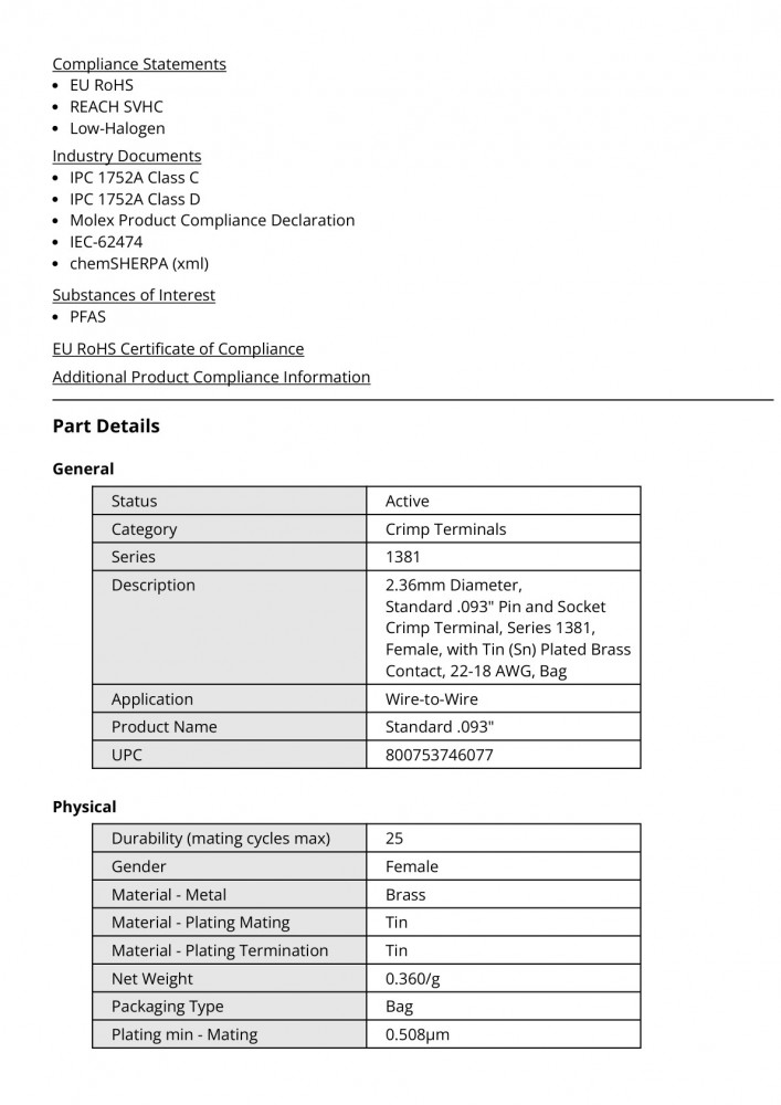 Molex .093 Series product specification, page 2