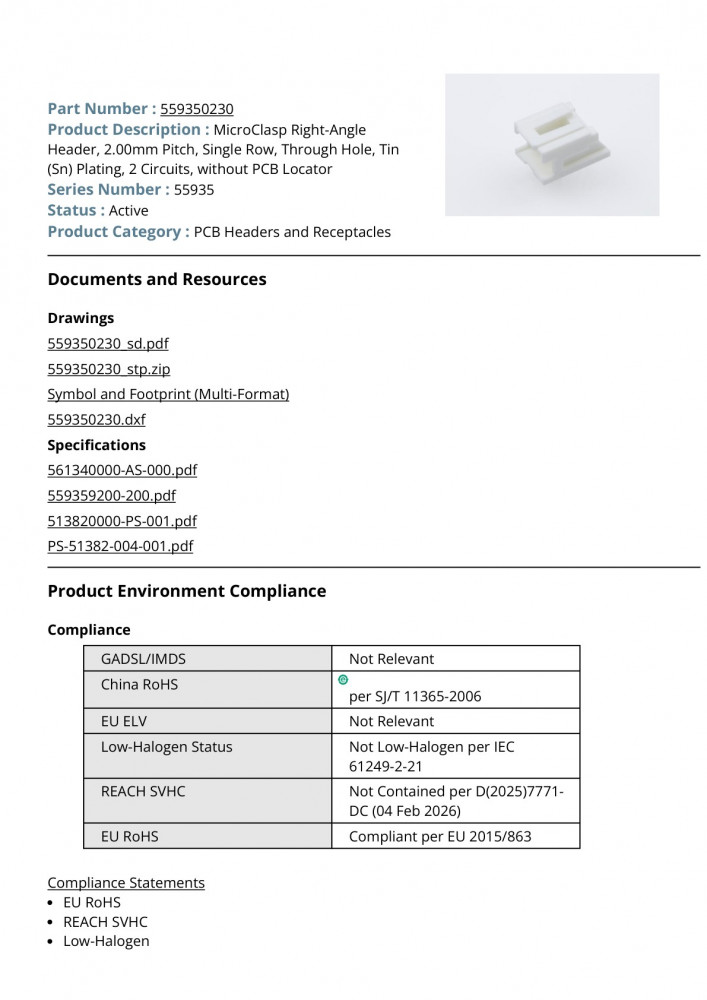 MOLEX 559350230 technical drawing page 1