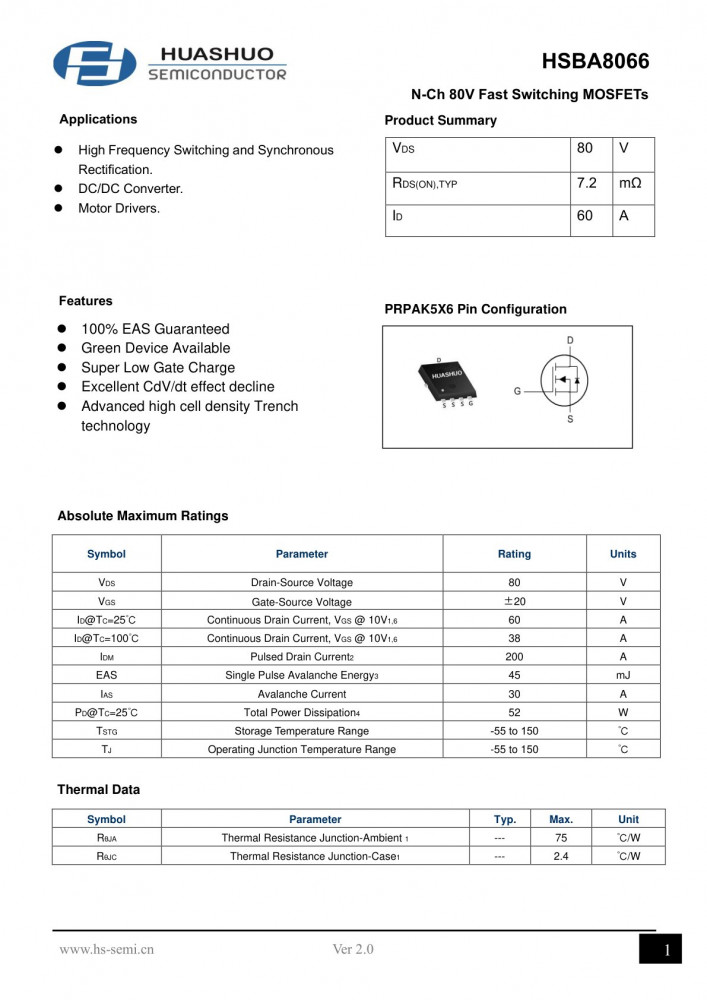 HSBA8066 datasheet page 1