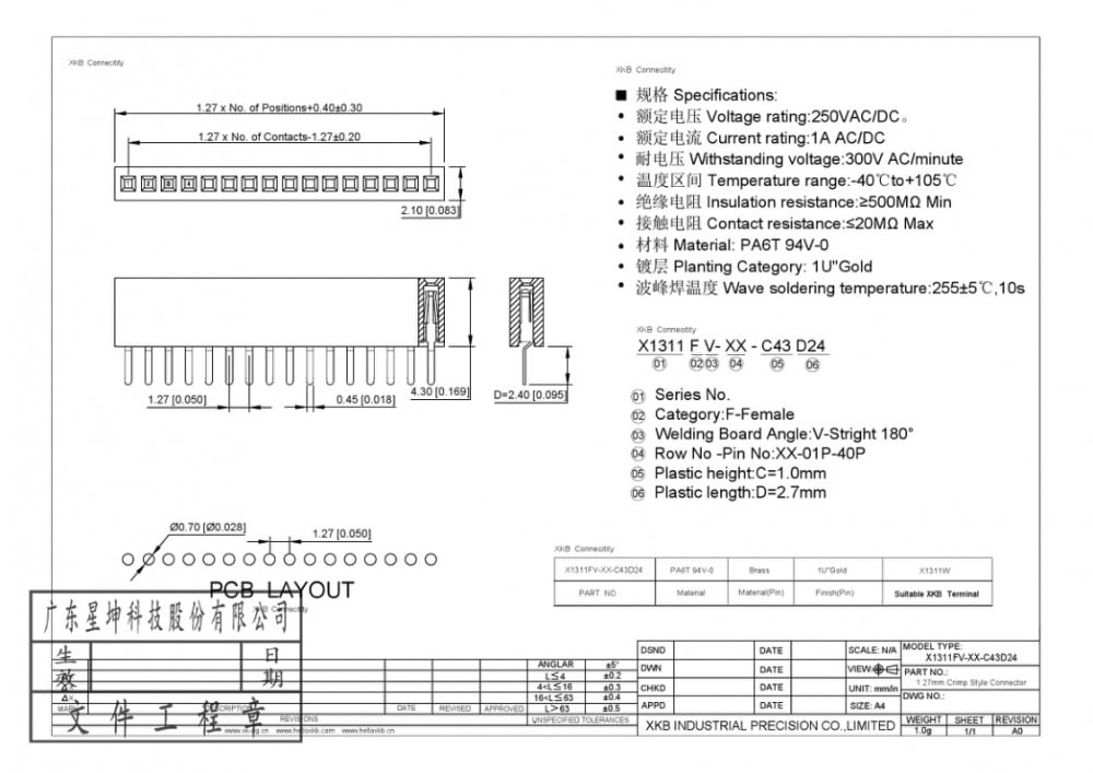 XKB X1311FV-40-C43D24 technical document