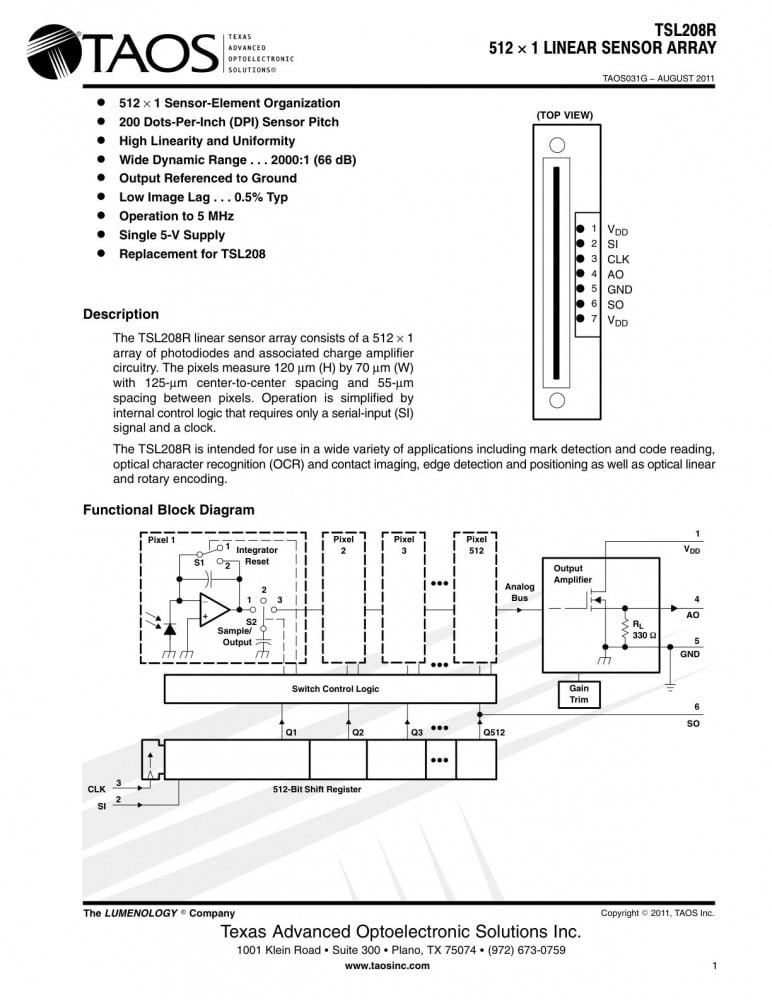 TSL208R datasheet page 1