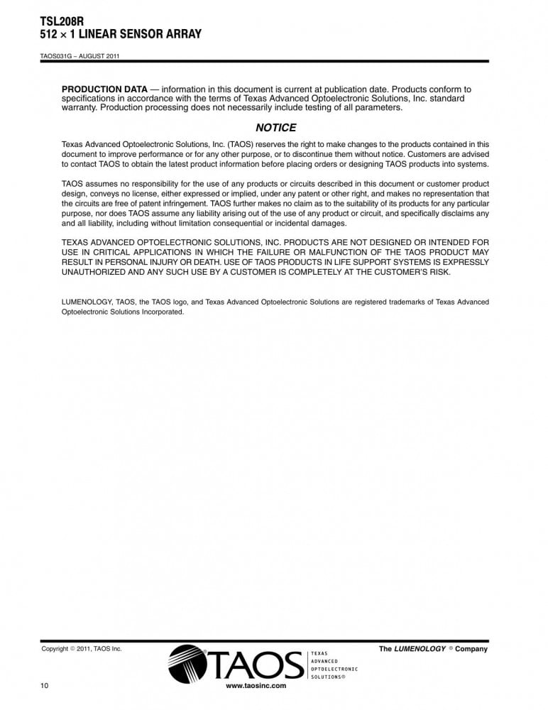 TSL208R datasheet page 10