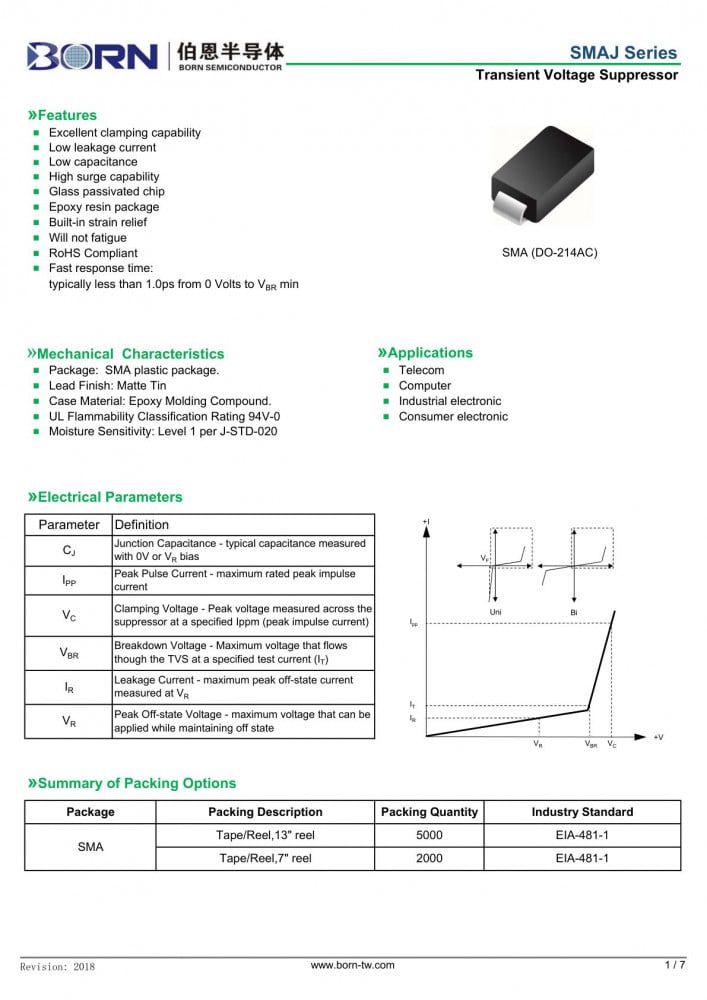 BORN SMAJ140A datasheet page 1