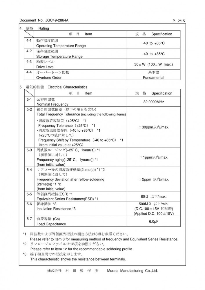 Murata crystal unit specification page 2