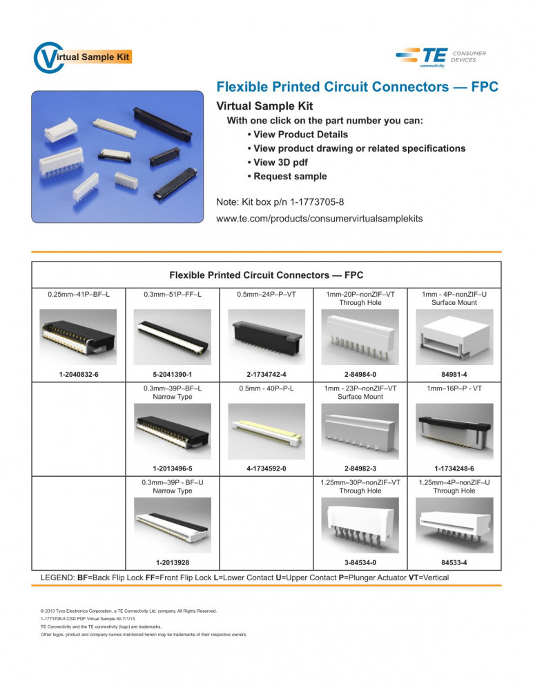 Technical document preview for TE Connectivity FPC connector