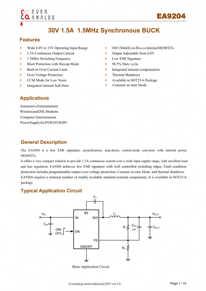 EA9204 datasheet page 1
