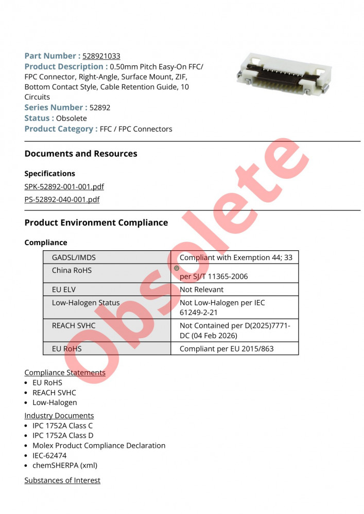MOLEX 528921033 technical document page 1