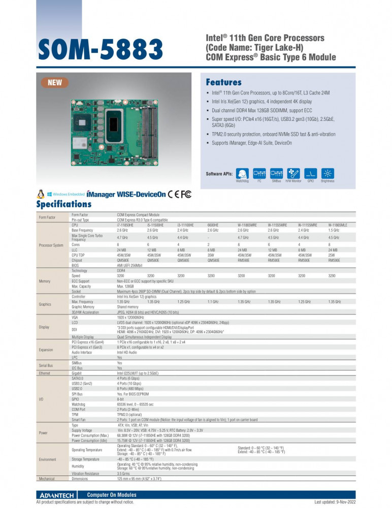 ADVANTECH SOM-5883 technical document page 1