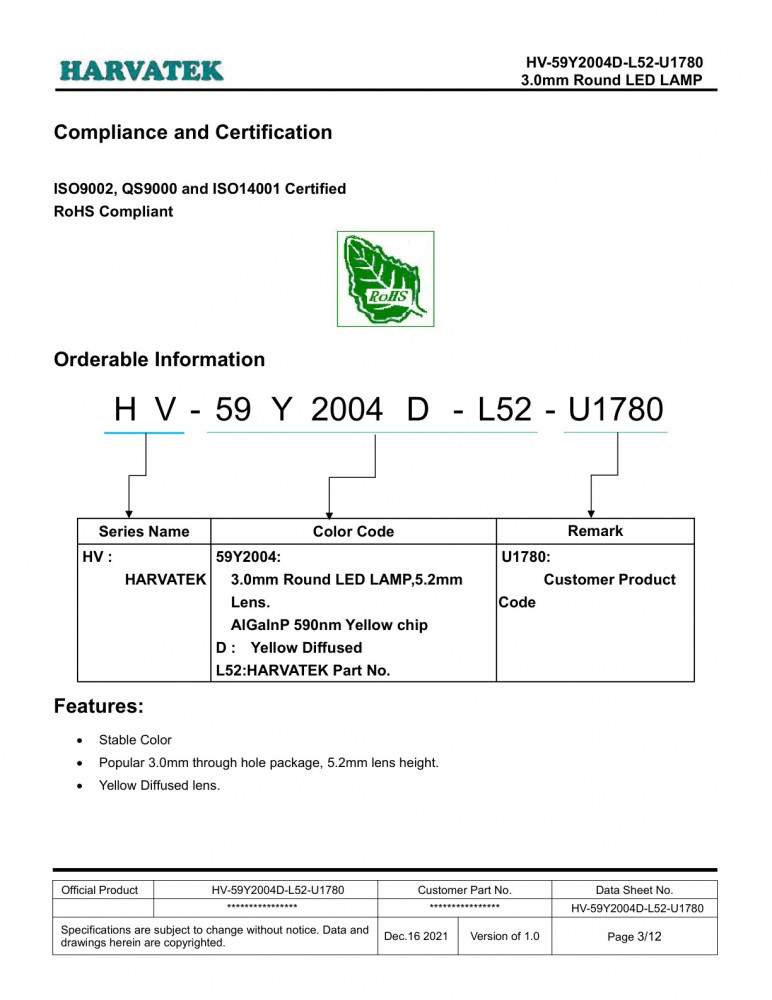Datasheet page 3