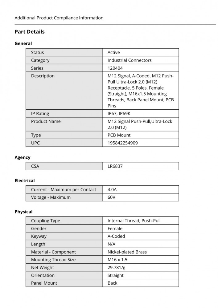 Product specification document page 2