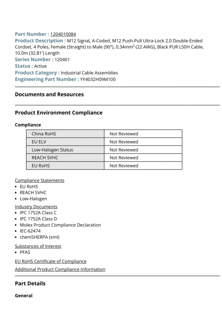 Molex Ultra-Lock 2.0 product specification page 1