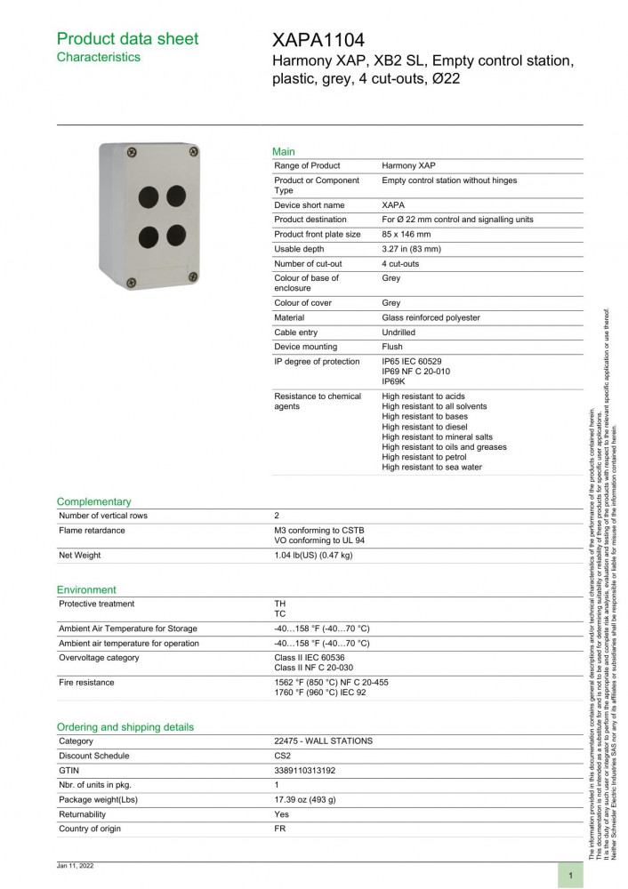 XAPA1104 technical document page 1
