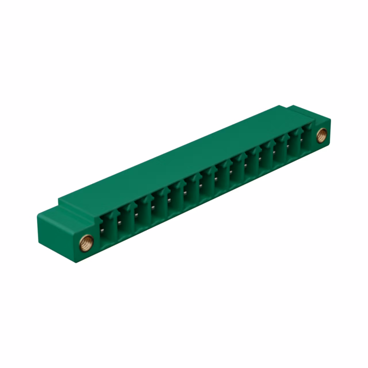 3.81mm Pitch Eurostyle Right-Angle PCB Header, with Threaded Retention Inserts, Green Housing, 14 Circuits for sale