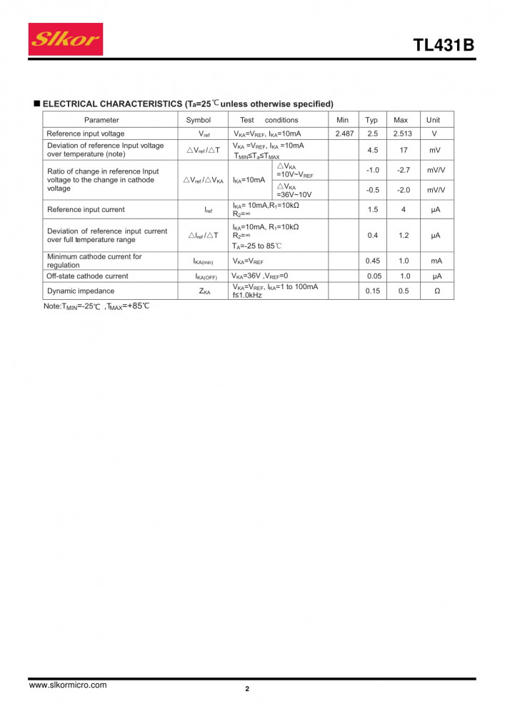 SLKOR TL431B datasheet page 2