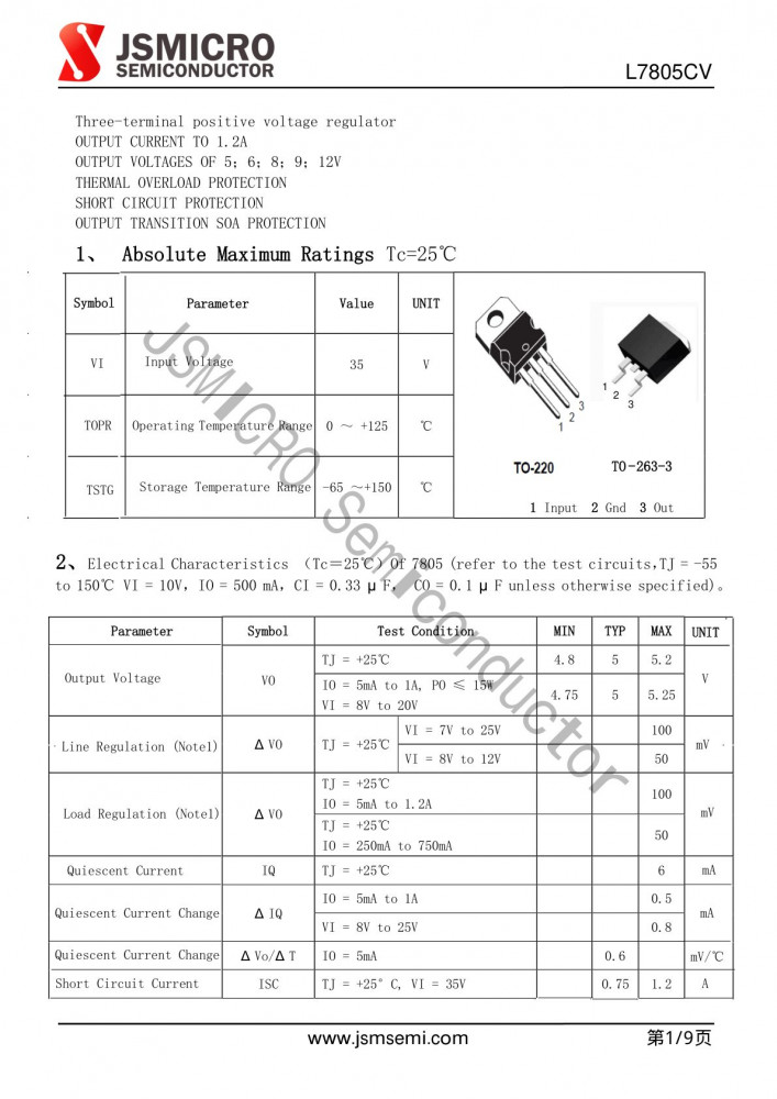 L7805CV datasheet page 1