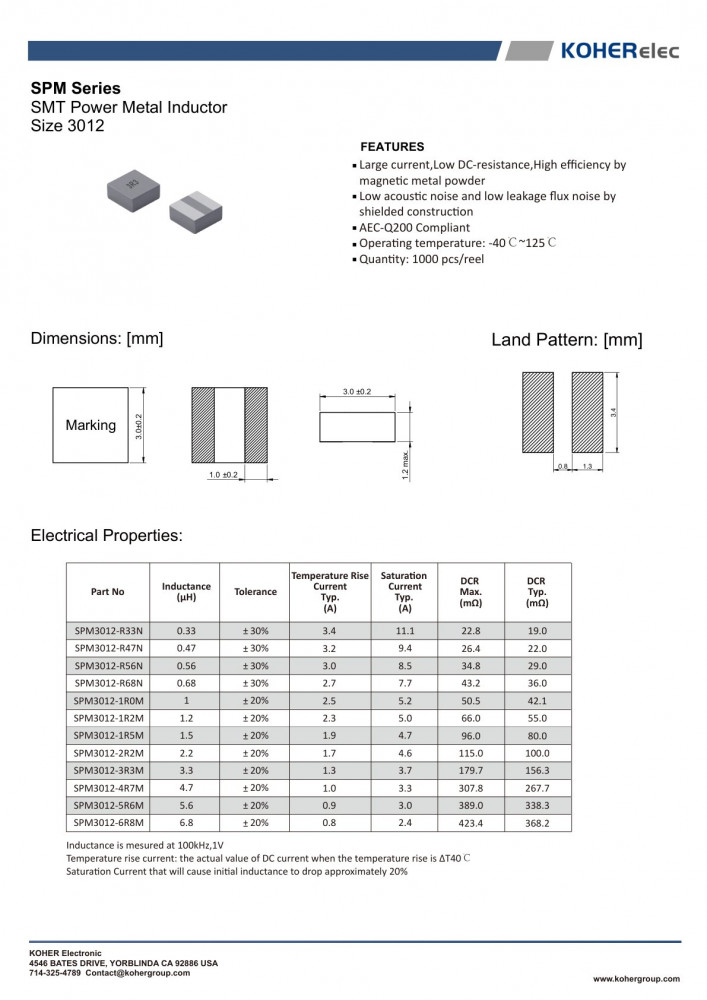 KOHERelec SPM Series datasheet page 1