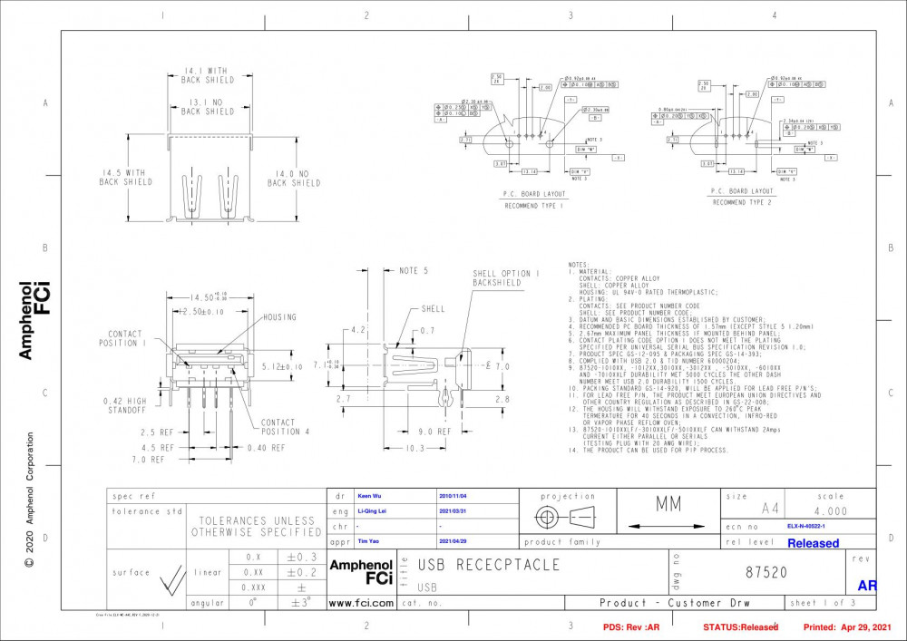 Amphenol 87520 drawing page 1