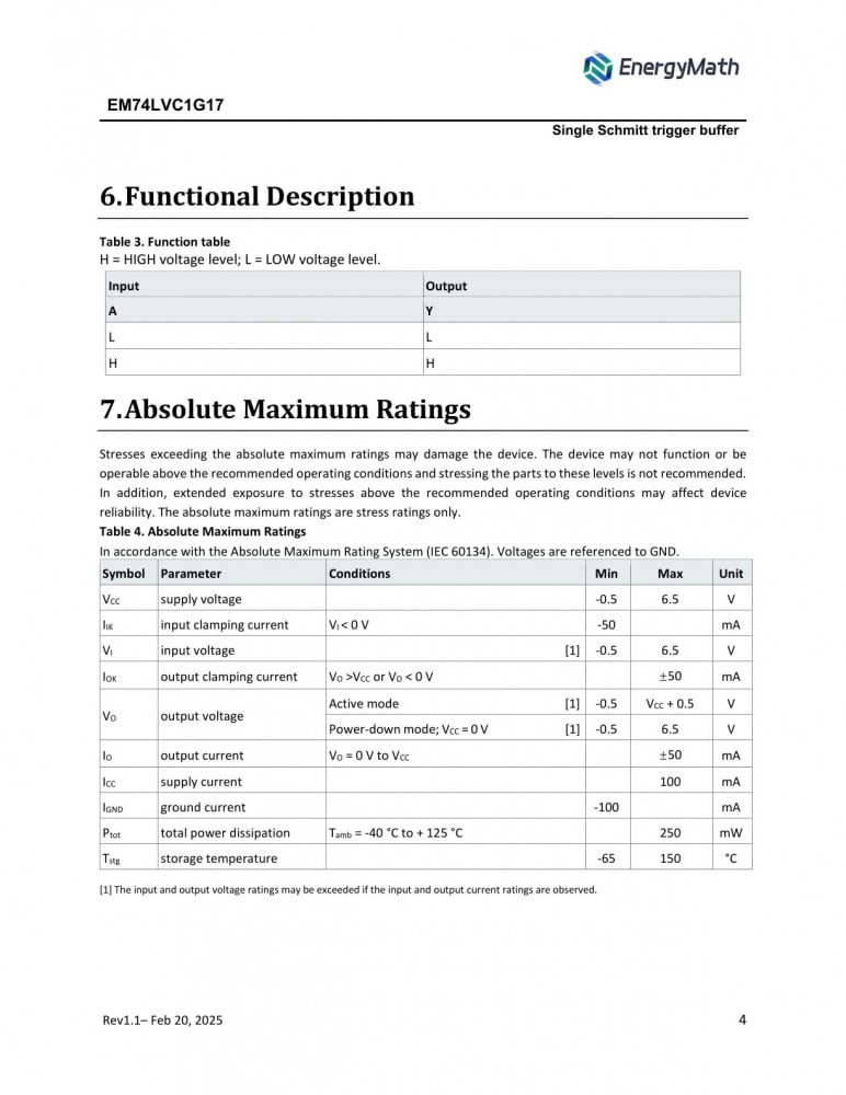 EM74LVC1G17GW datasheet page 4