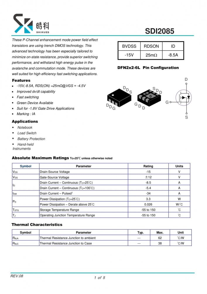 SDI2085 datasheet page 1