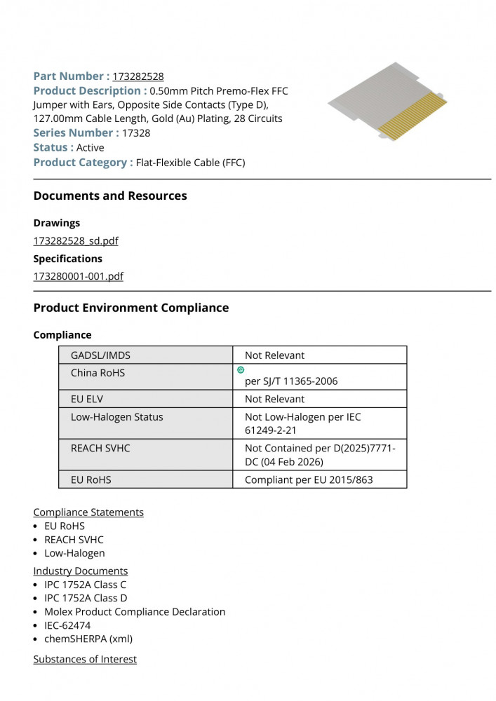 MOLEX 173282528 product drawing, page 1