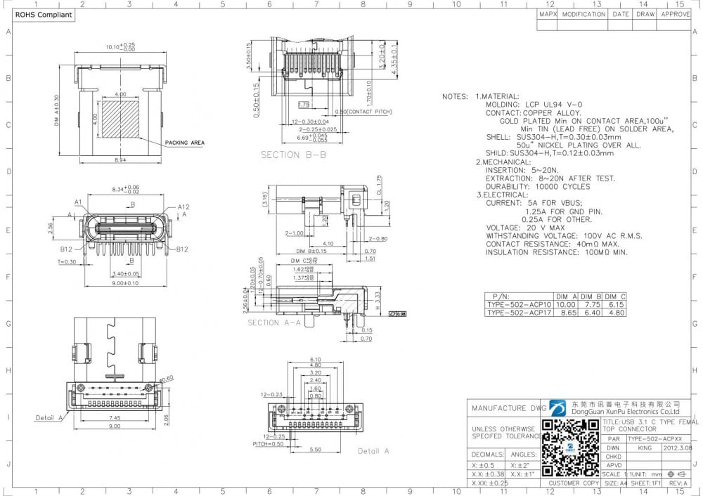TYPEC-502-ACP17 manufacturer drawing and specifications