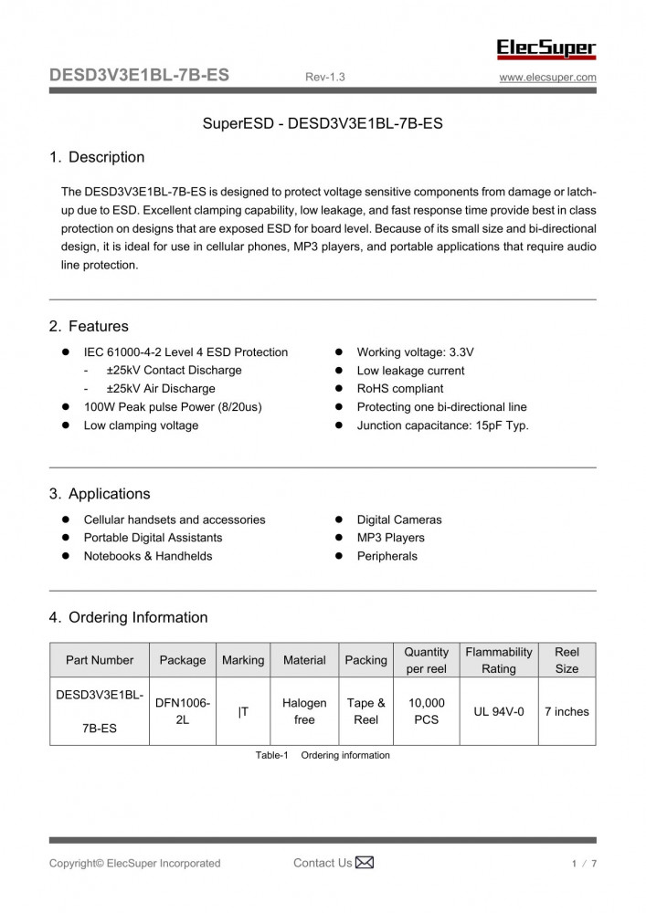 DESD3V3E1BL-7B-ES datasheet page 1