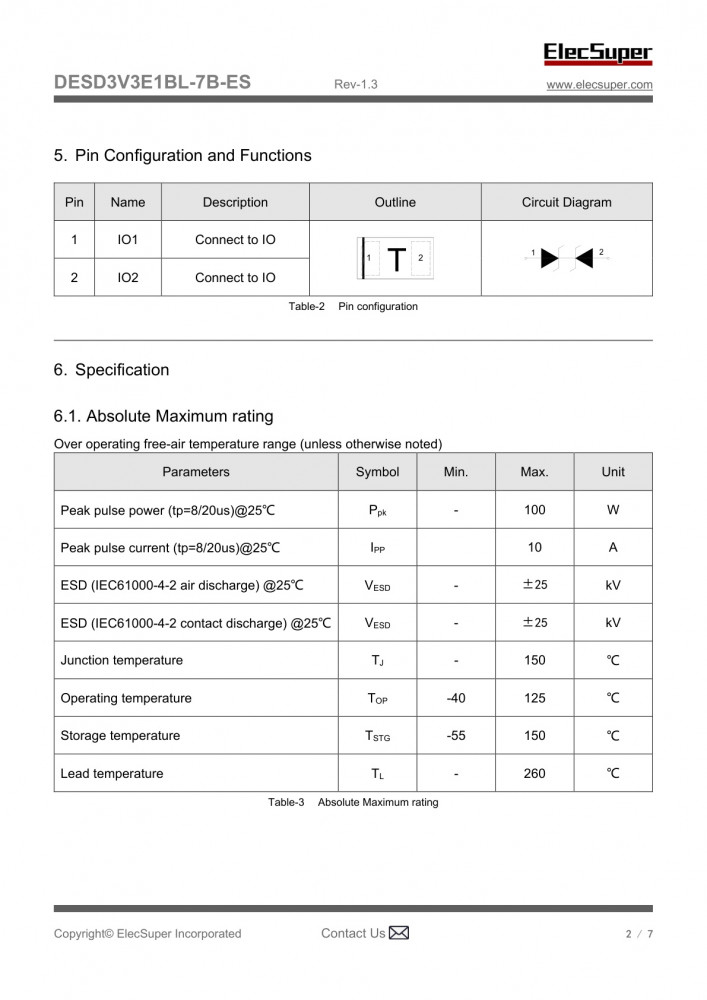 DESD3V3E1BL-7B-ES datasheet page 2