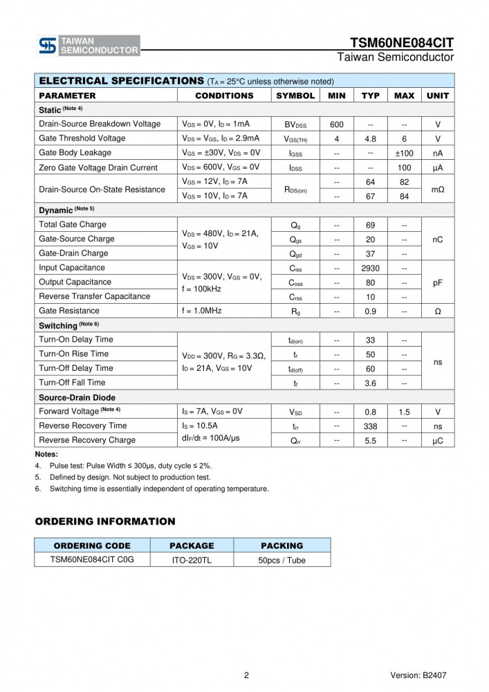 TSM60NE084CIT datasheet page 2