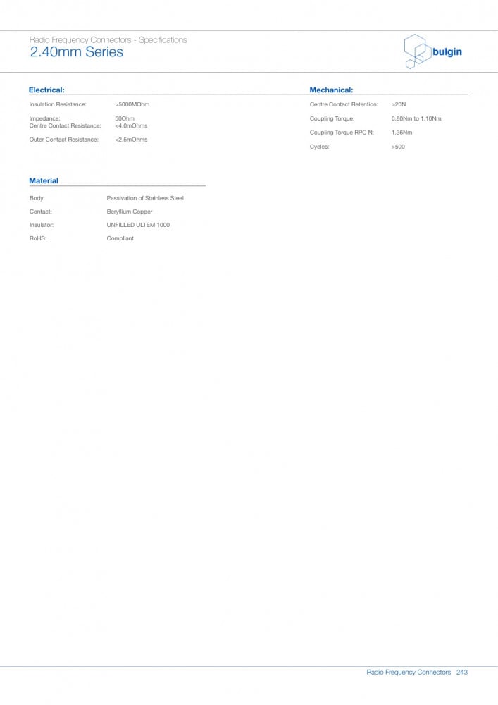 Bulgin RF240 series technical document page 5