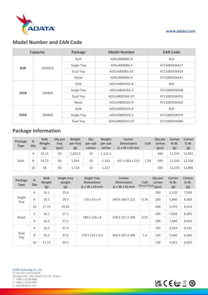 ADATA DDR5-4800 U-DIMM technical document page 2