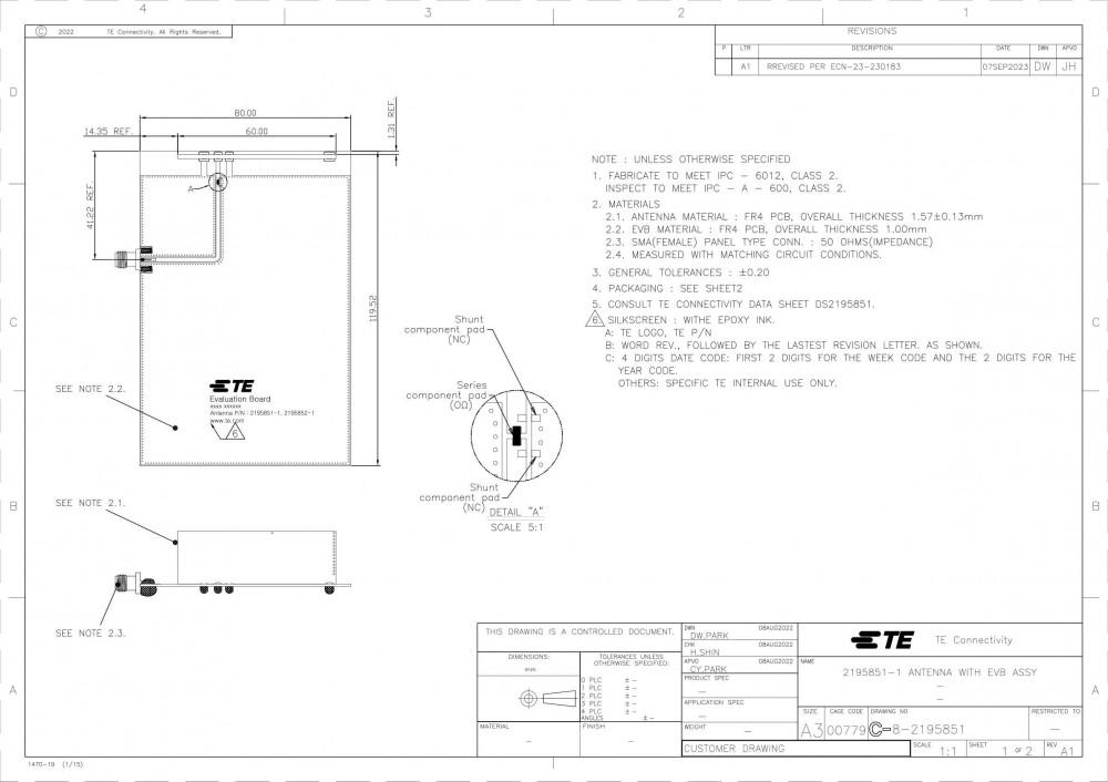 TE Connectivity 8-2195851-1 controlled drawing page 1