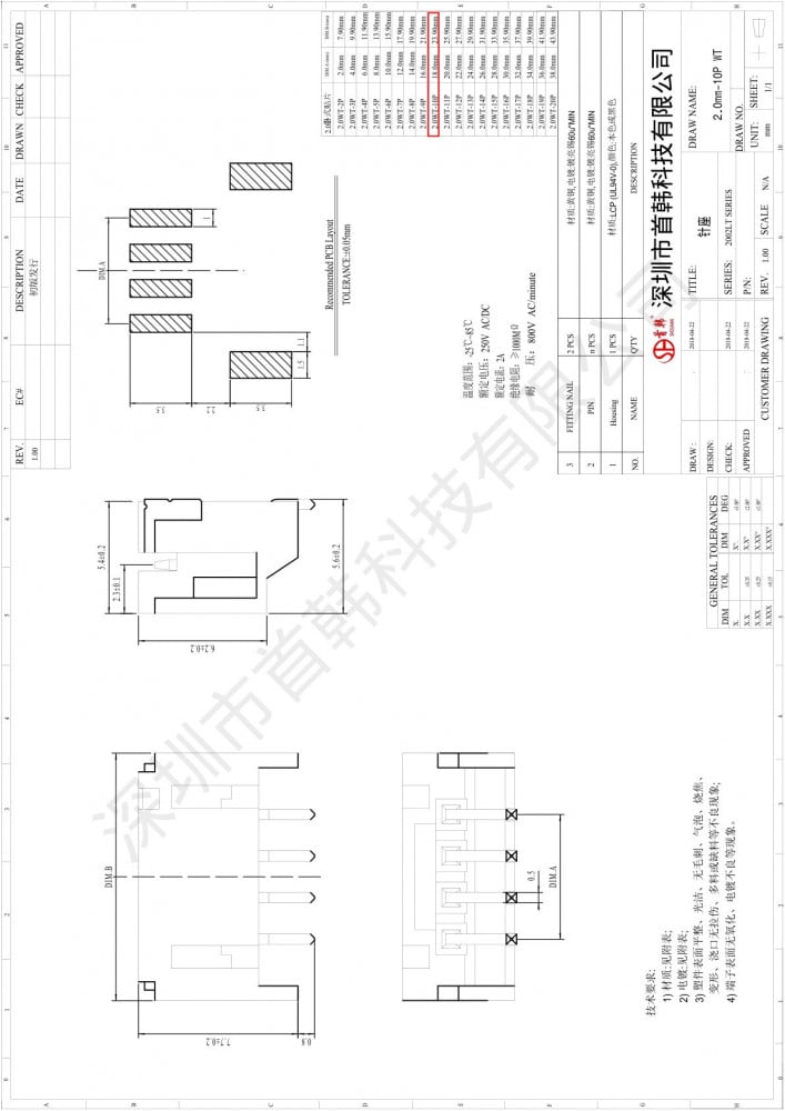 SHOU HAN 2.0-10P WT specification page 1
