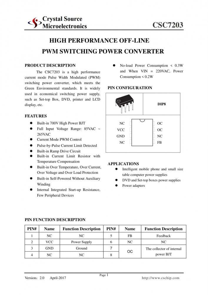 CSC7203 datasheet page 1