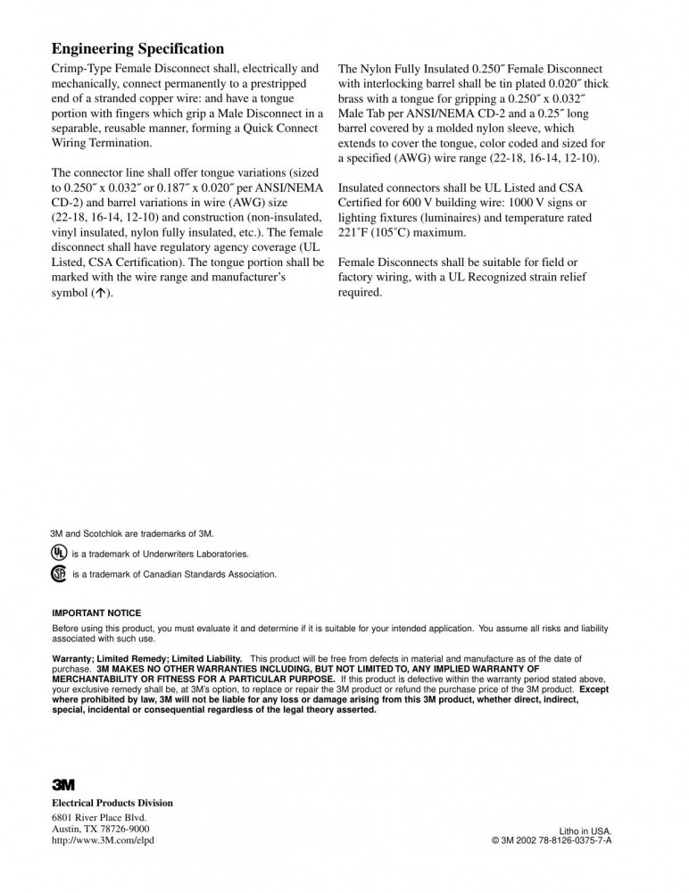 3M Scotchlok MNI10-250DFIK technical document page 2