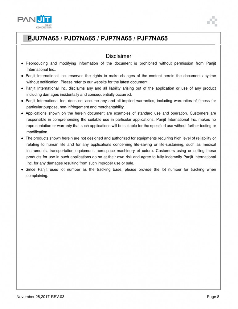 PANJIT PJD7NA65 datasheet page 8