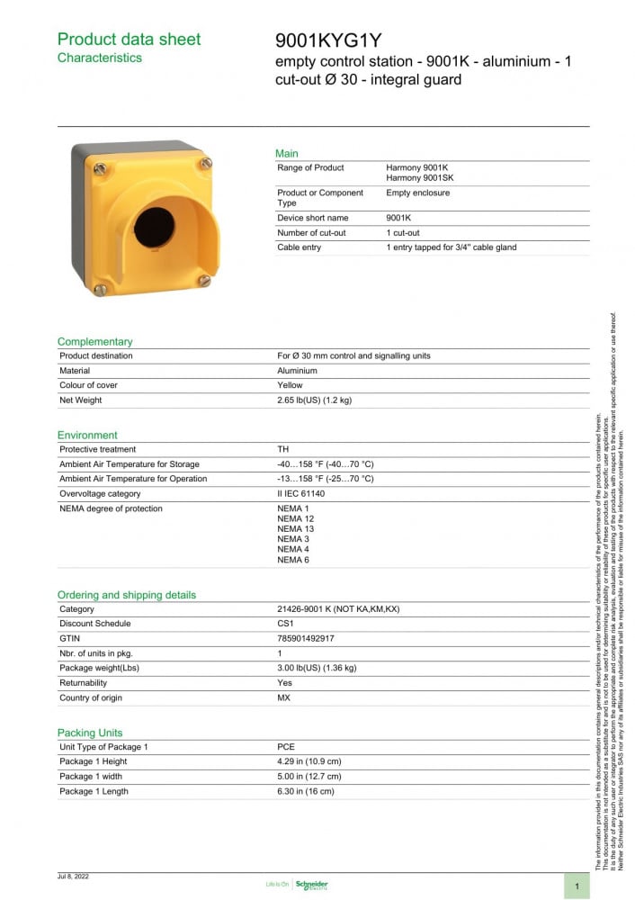 9001KYG1Y technical document page 1