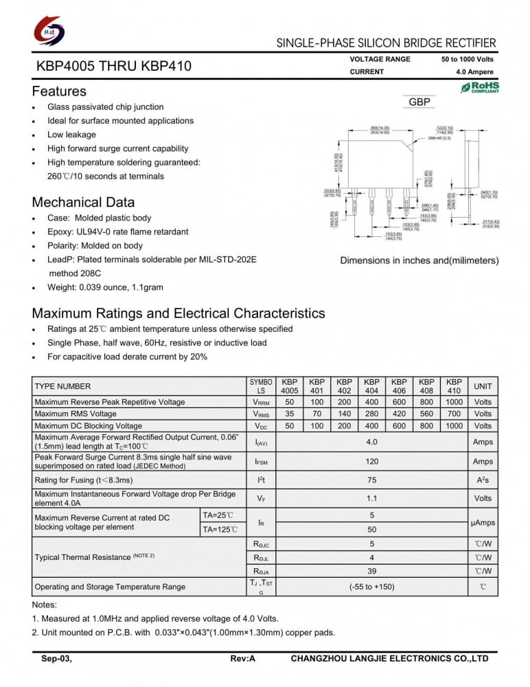 KBP410 datasheet page 1