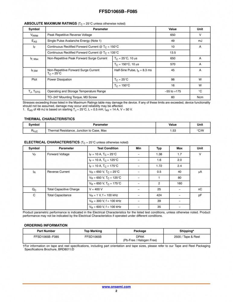 FFSD1065B-F085 datasheet page 2