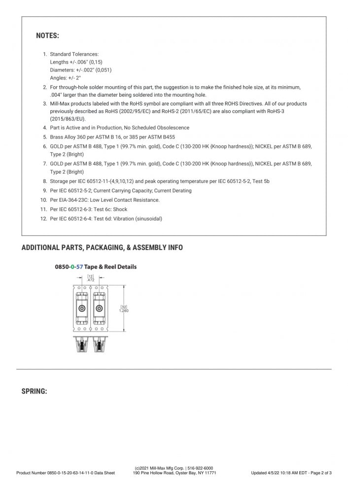 Mill-Max 0850-0-15-20-63-14-11-0 technical document page 2