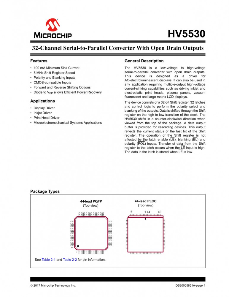 HV5530 datasheet preview page 1