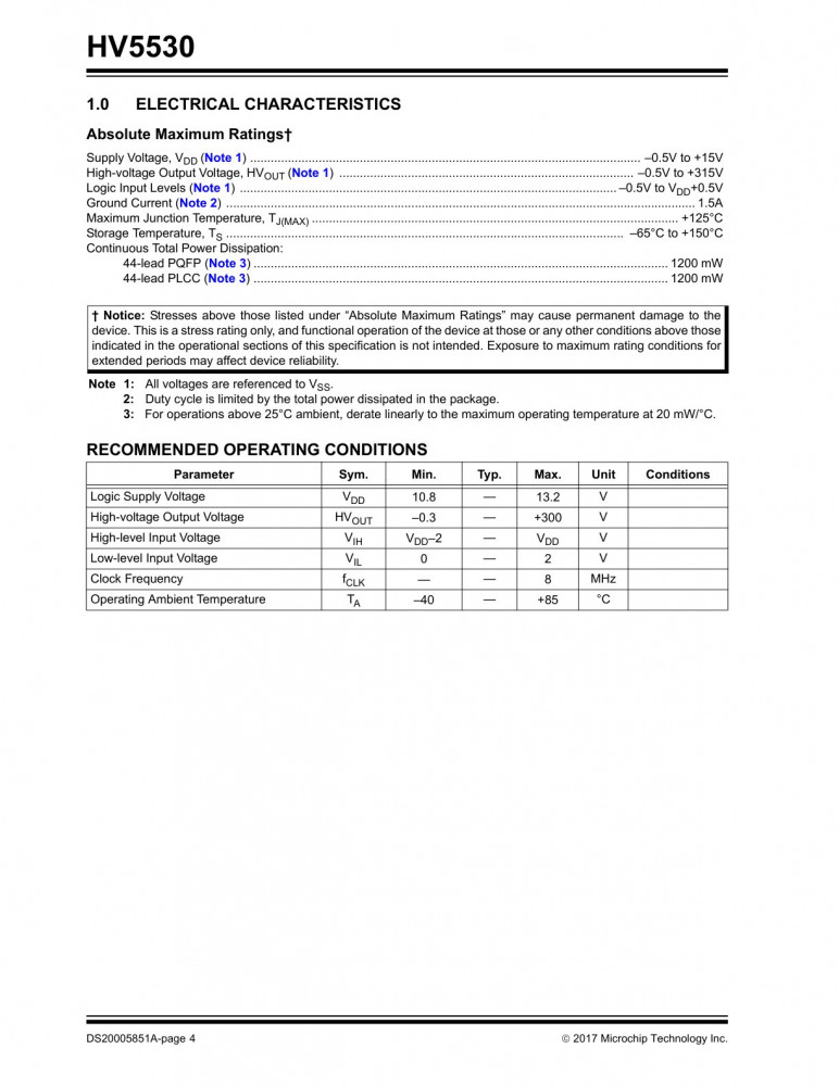 HV5530 datasheet preview page 4