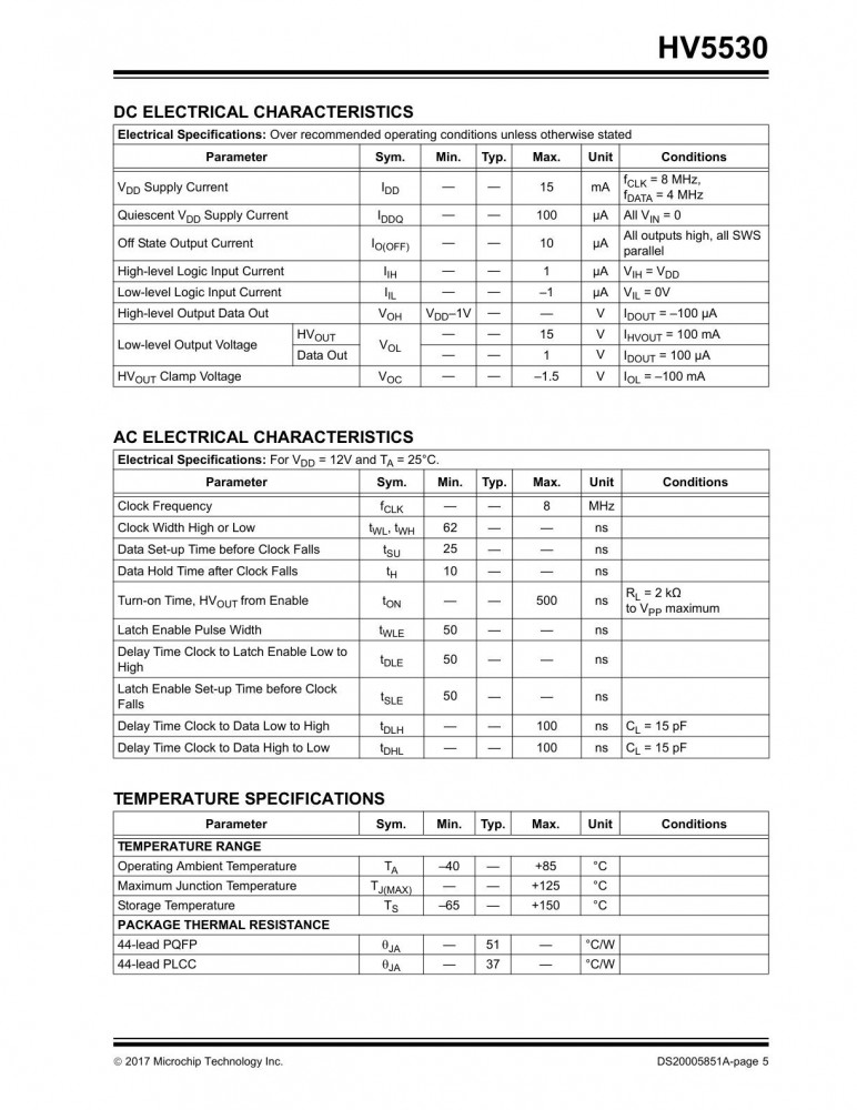 HV5530 datasheet preview page 5