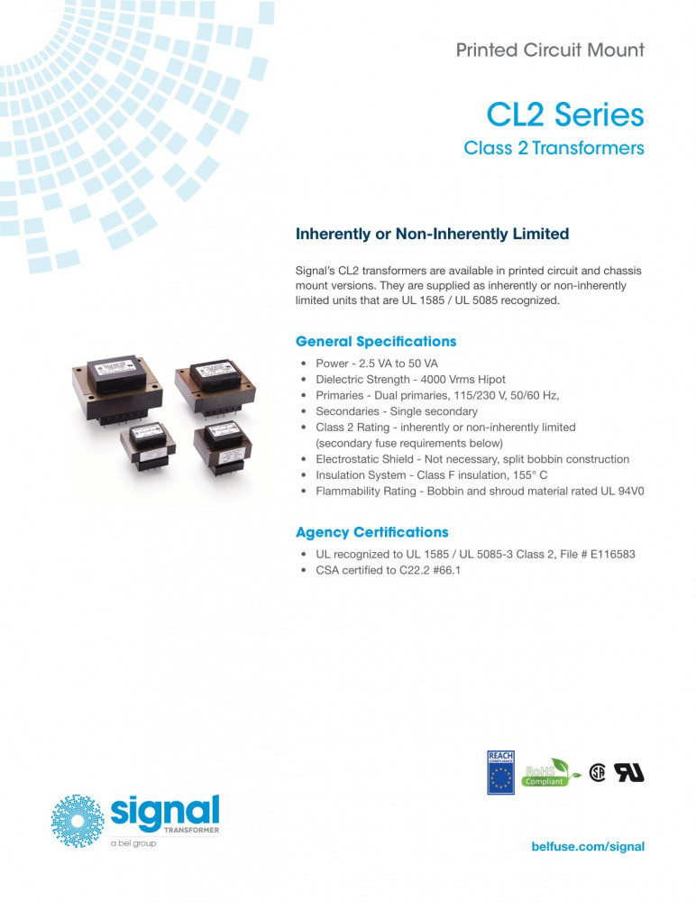 CL2 Series transformer technical document page 1