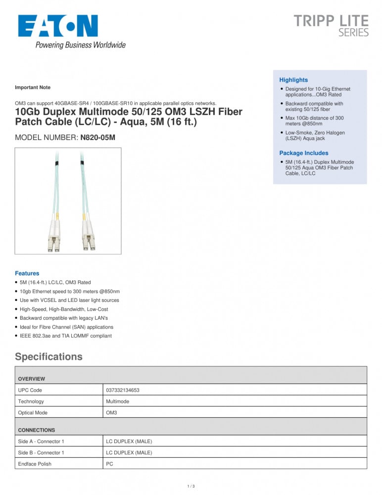 EATON N820-05M technical document page 1