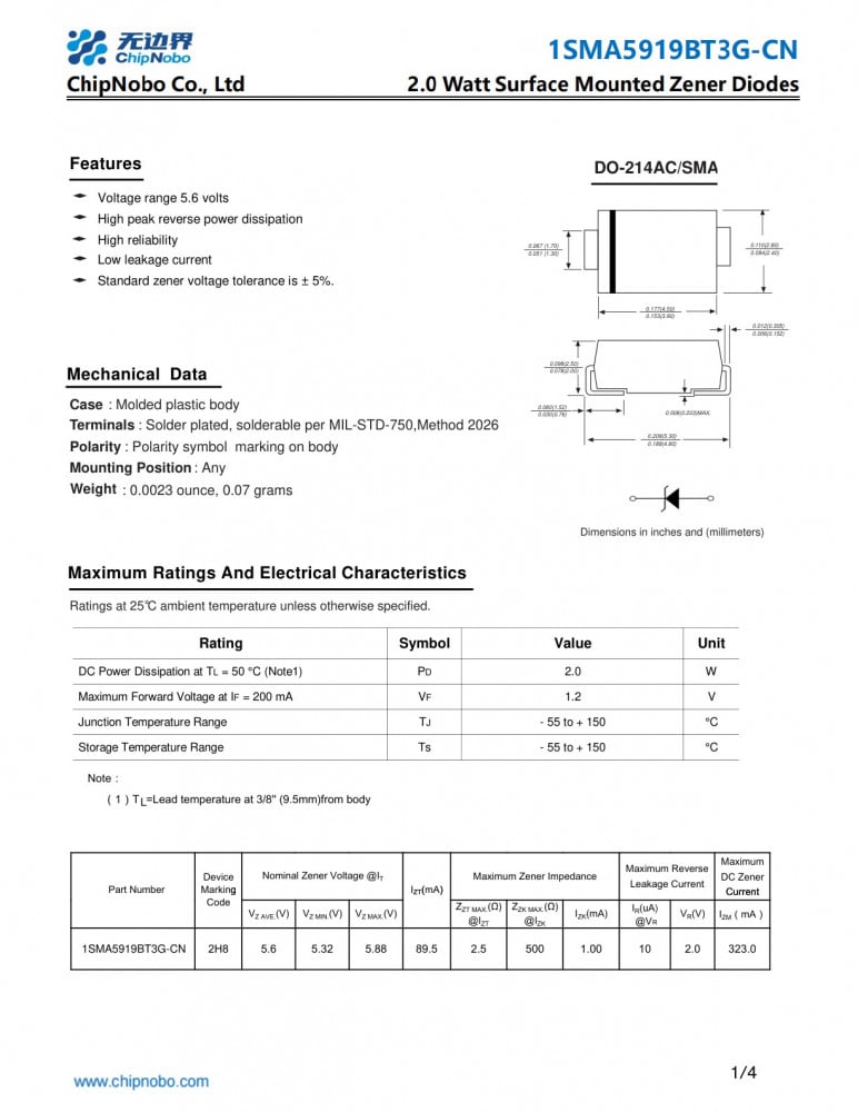 1SMA5919BT3G-CN datasheet page 1