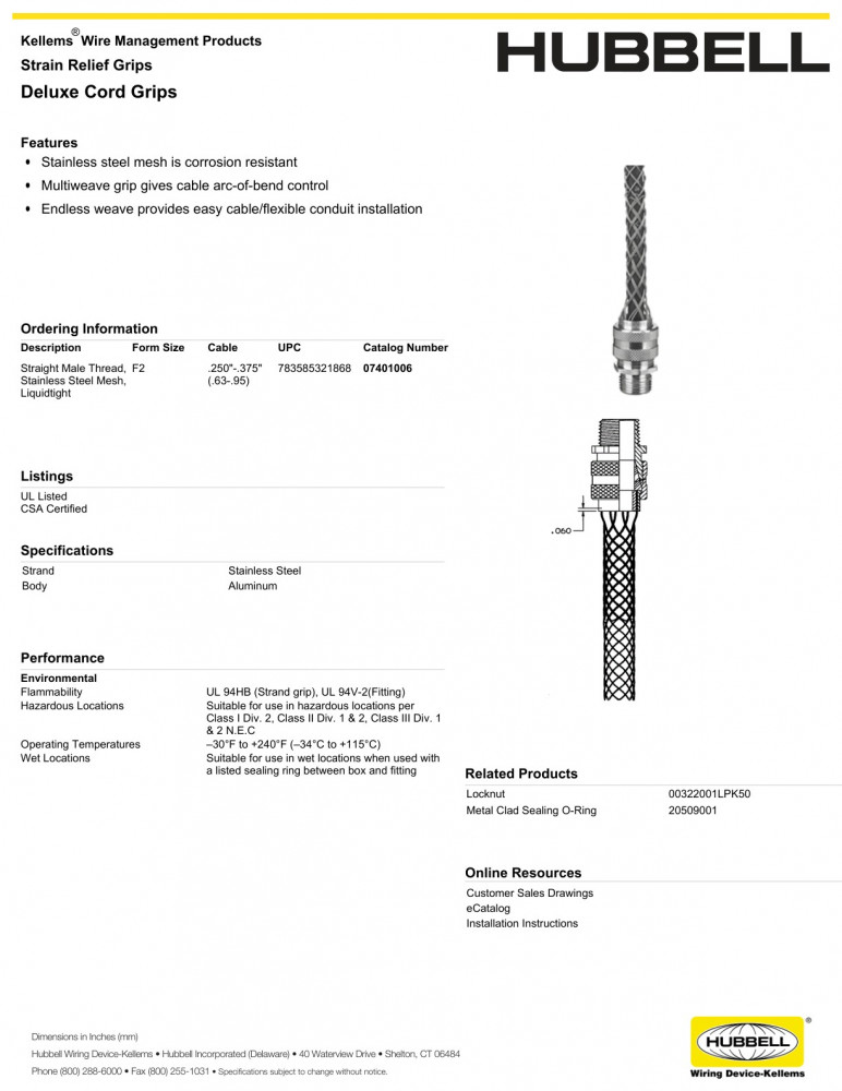 Burndy 07401006 product documentation page