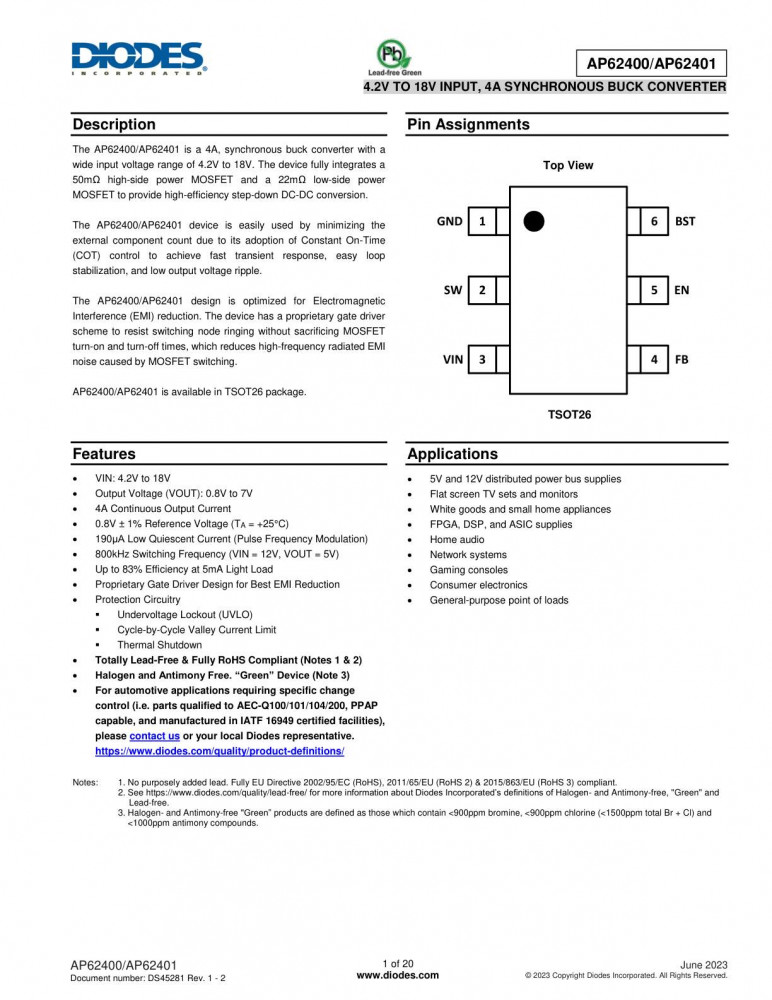 AP62400WU-7 datasheet page 1